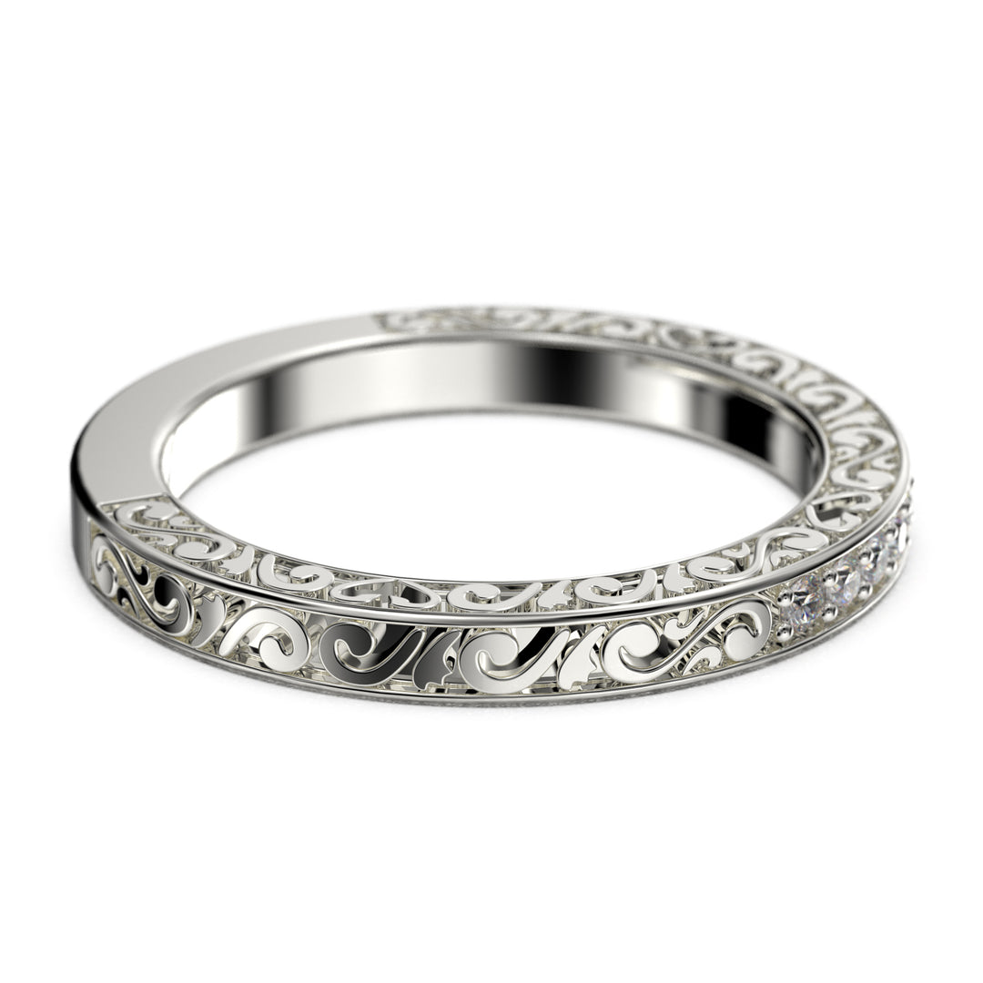 Wedding Ring 0.10 ct Delicate Antique Scroll Moissanite Diamond Weddin agemz